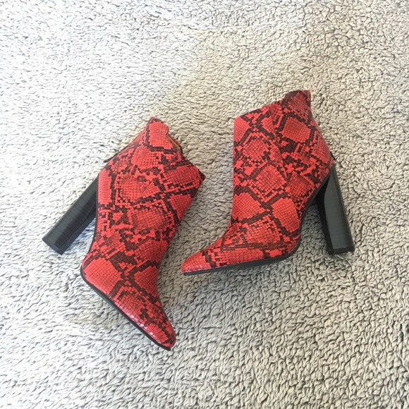 Shoes | Beautiful And Fashion Red Snake Booties | Poshmark